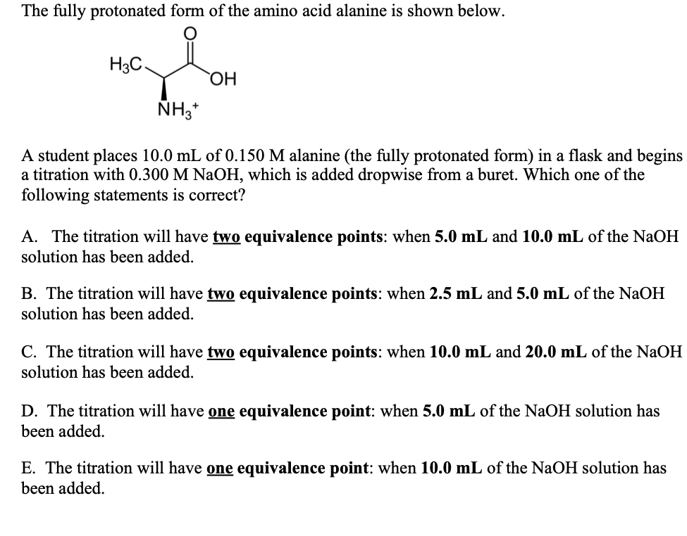 Solved The fully protonated form of the amino acid alanine | Chegg.com