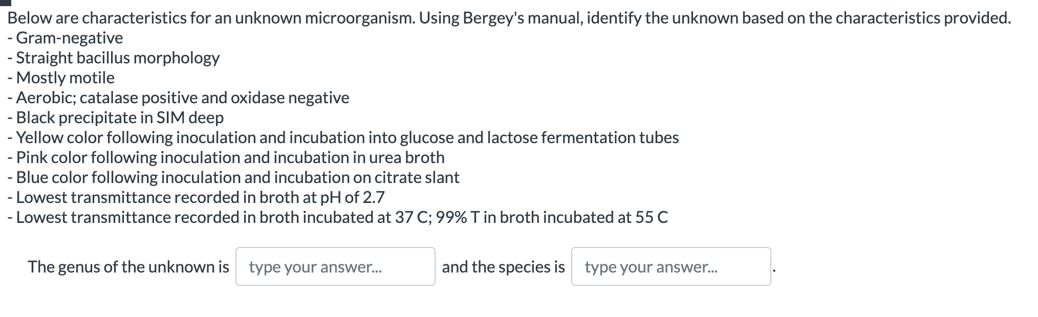 Solved Below are characteristics for an unknown | Chegg.com