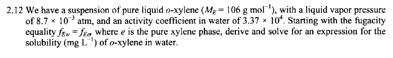 Solved 2.12 We have a suspension of pure liquid 0-xylene | Chegg.com