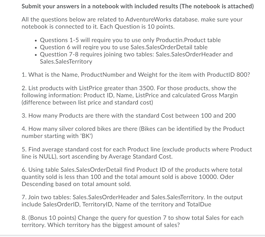 the questions go in hand with the adventure works | Chegg.com