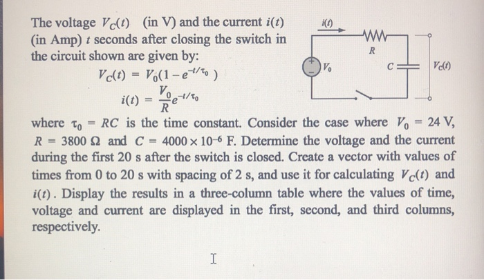 Solved The voltage Vc(t) (in V) and the current i(t) (in | Chegg.com