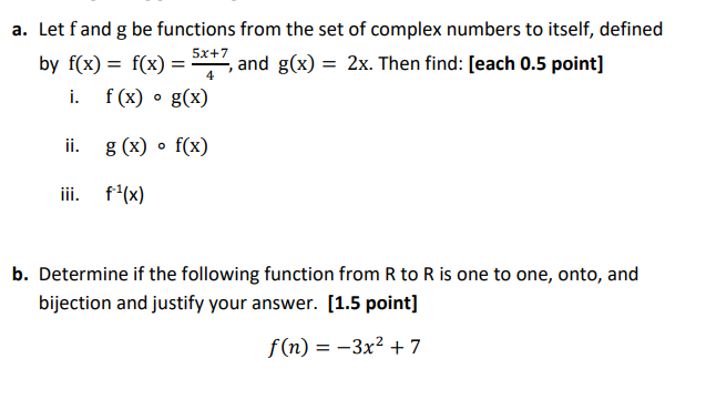 Solved a. Let f and g be functions from the set of complex | Chegg.com