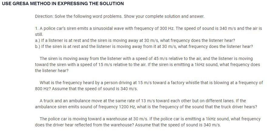 Solved USE GRESA METHOD IN EXPRESSING THE SOLUTION | Chegg.com