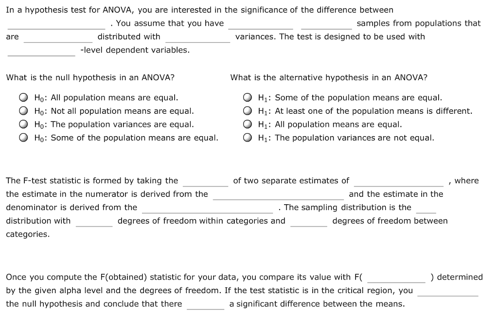 Solved In a hypothesis test for ANOVA, you are interested in | Chegg.com