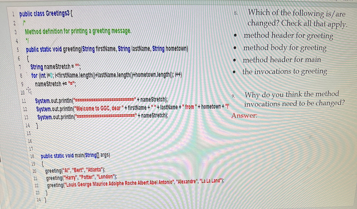 Solved public class Greetings3 ? Method definition for | Chegg.com