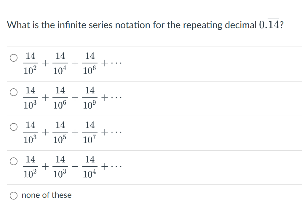 Solved What is the infinite series notation for the | Chegg.com