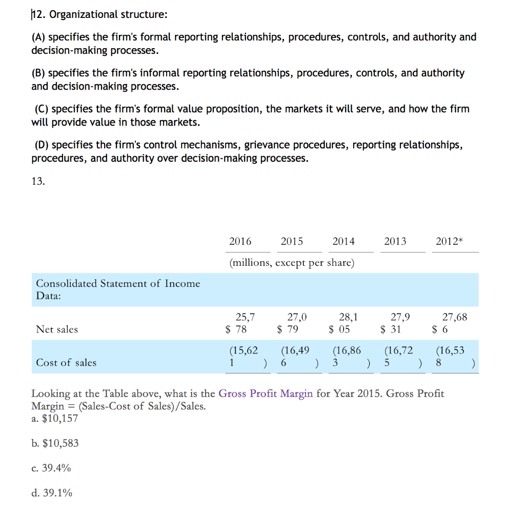Solved 112. Organizational structure: (A) specifies the | Chegg.com