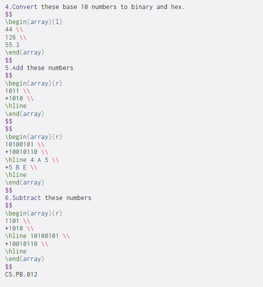 Solved 4. Convert these base 10 numbers to binary and hex. | Chegg.com