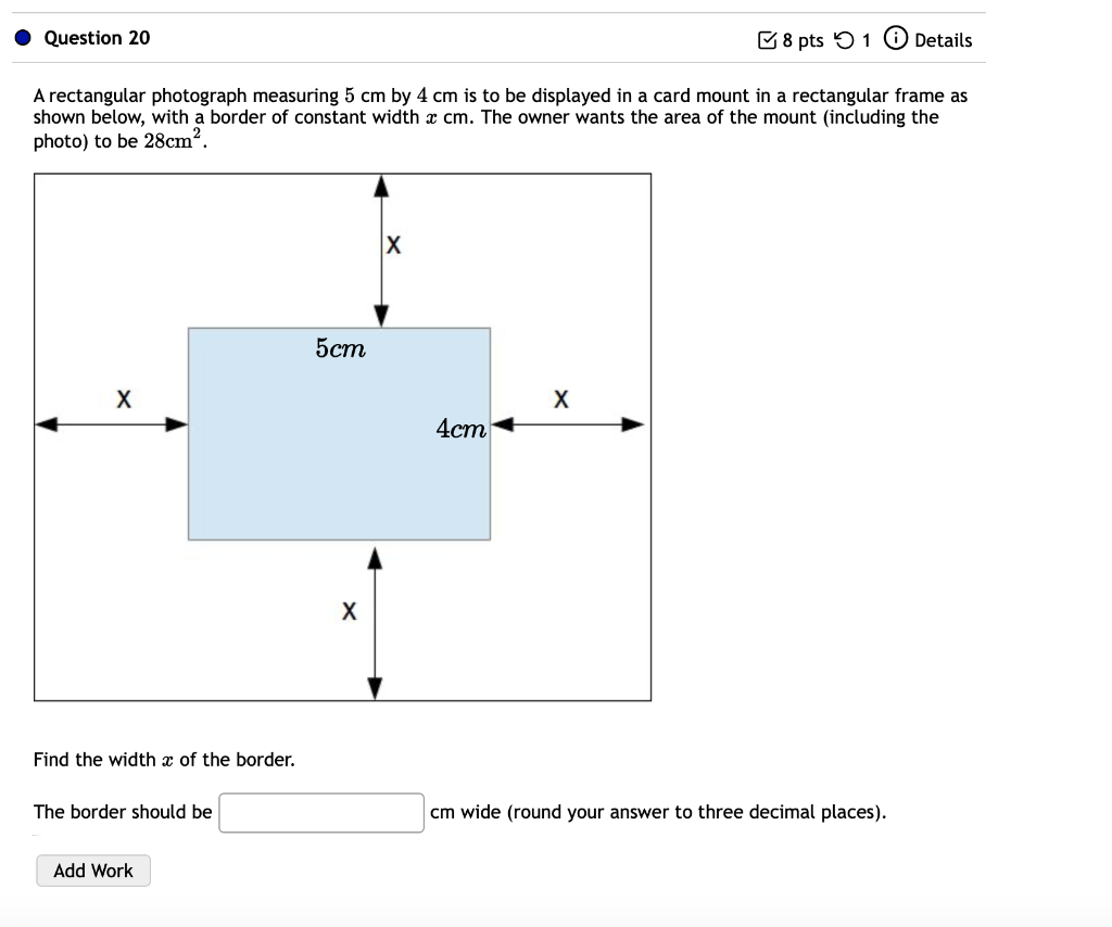 Solved Question 20 8 pts 1 0 Details A rectangular | Chegg.com