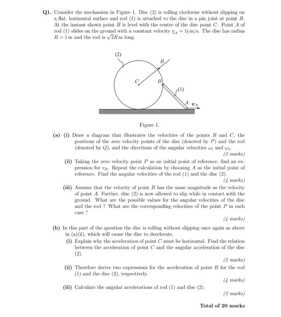 Q1. Consider the mechanism in Figure 1. Disc (2) is | Chegg.com