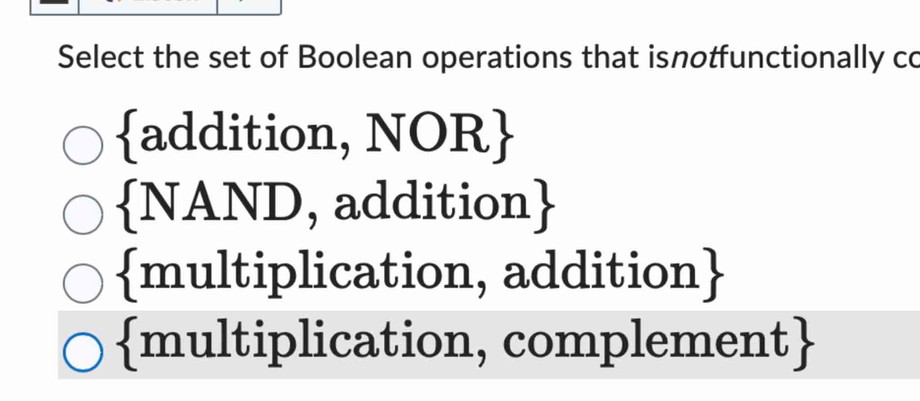 Solved Select the set of Boolean operations that | Chegg.com