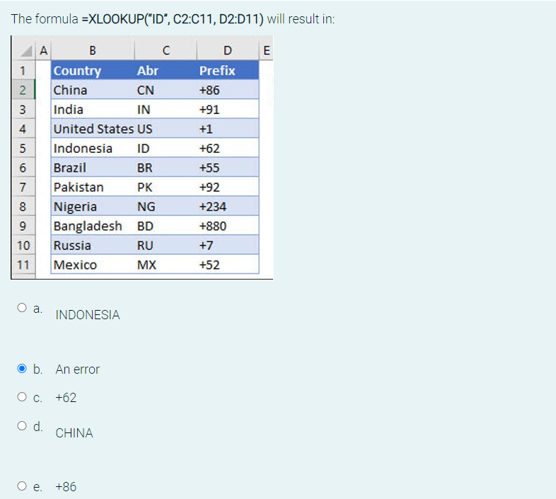 Solved The formula =XLOOKUP("ID", C2:C11, D2:D11) will | Chegg.com
