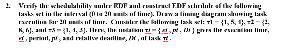 2. Verify the schedulability under EDF and construct | Chegg.com