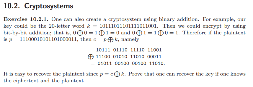 Solved 10.2. Cryptosystems Exercise 10.2.1. One can also | Chegg.com