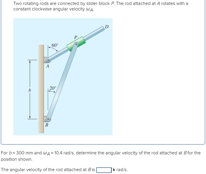 Solved Two rotating rods are connected by slider block P. | Chegg.com