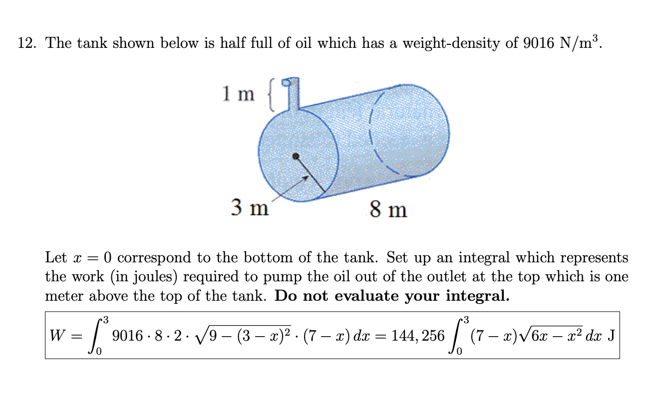 Solved 12. The tank shown below is half full of oil which | Chegg.com
