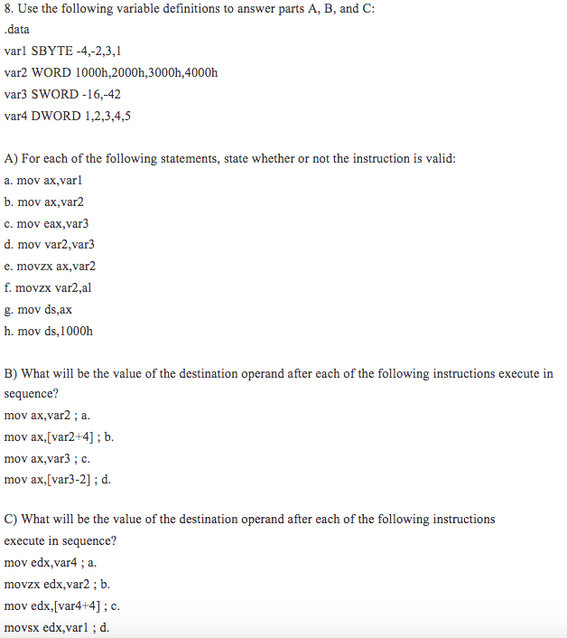 Solved 8. Use the following variable definitions to answer | Chegg.com