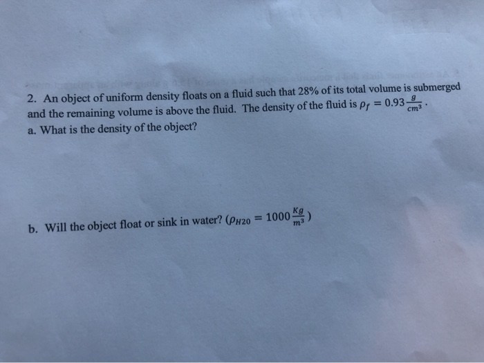 Solved 2. An object of uniform density floats on a fluid | Chegg.com