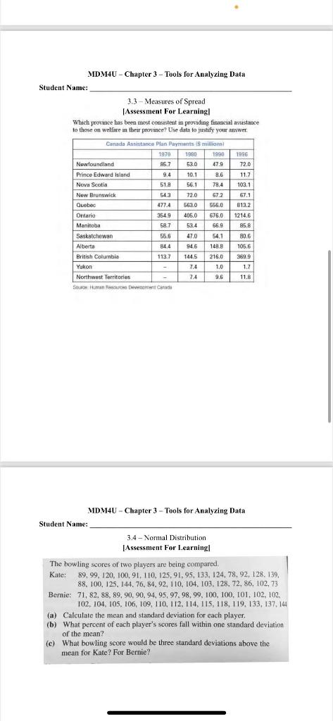 Solved MDM4U- Chapter 3- Tools for Analyzing Data 3.3 | Chegg.com