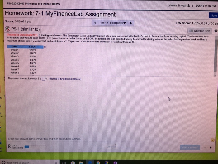 Solved FIN-320-X5407 Principles of Finance 18EW Latruma | Chegg.com