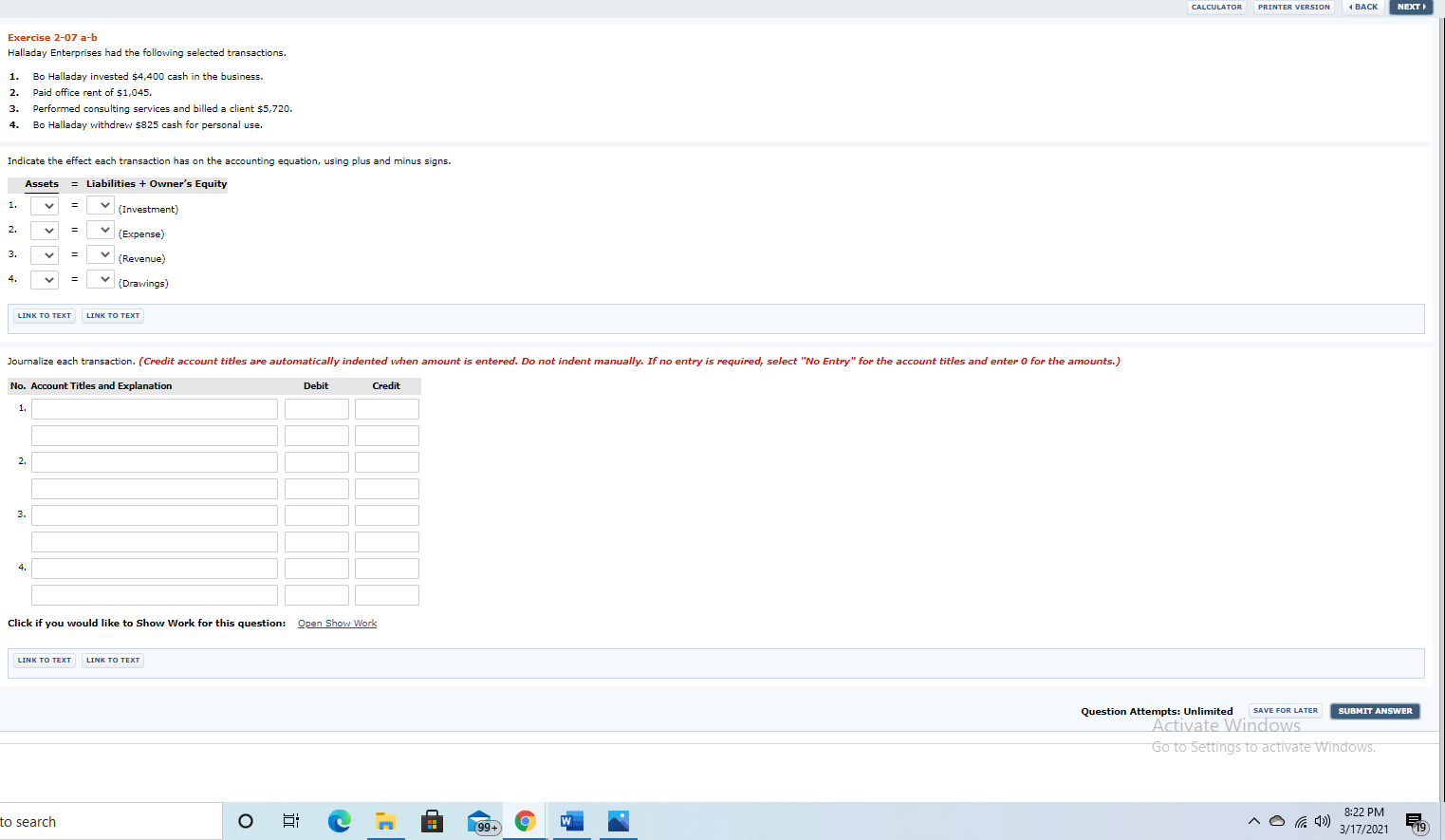 Solved CALCULATOR PRINTER VERSION 4 BACK NEXT BACK Exercise | Chegg.com
