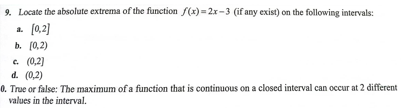 Solved 9. Locate the absolute extrema of the function | Chegg.com