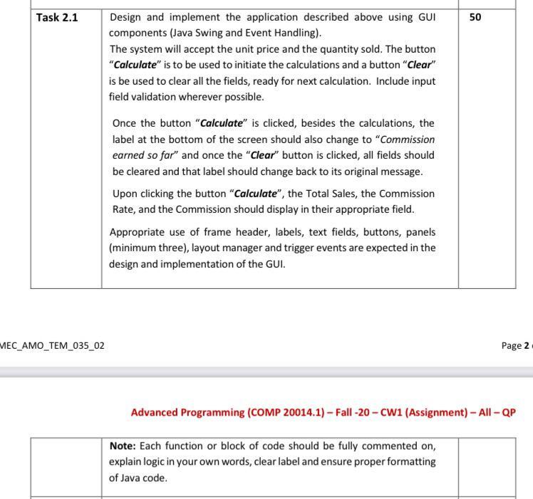 Solved Task 2.1 50 Design and implement the application | Chegg.com