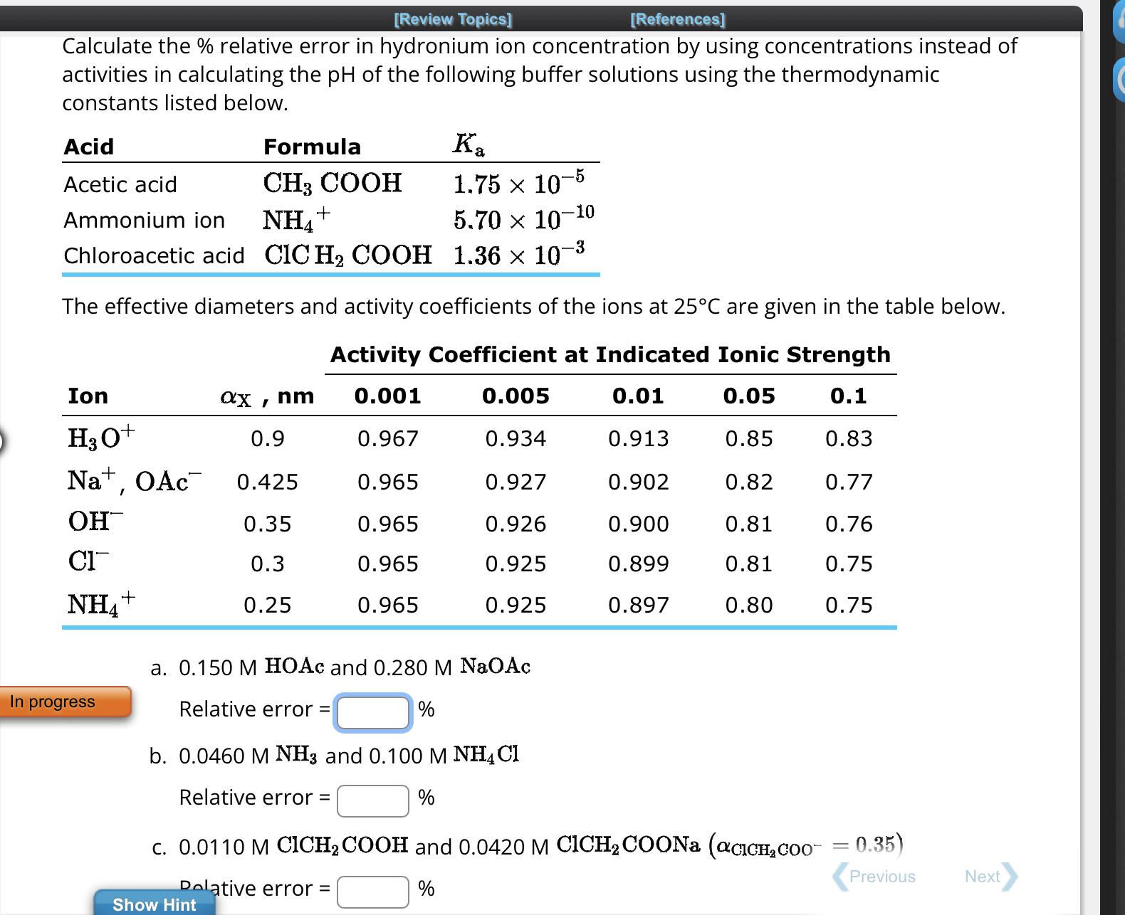Solved Calculate The Relative Error In Hydronium Ion