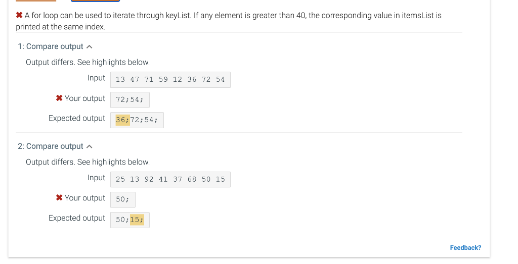 Solved For any element in keysList with a value greater than | Chegg.com