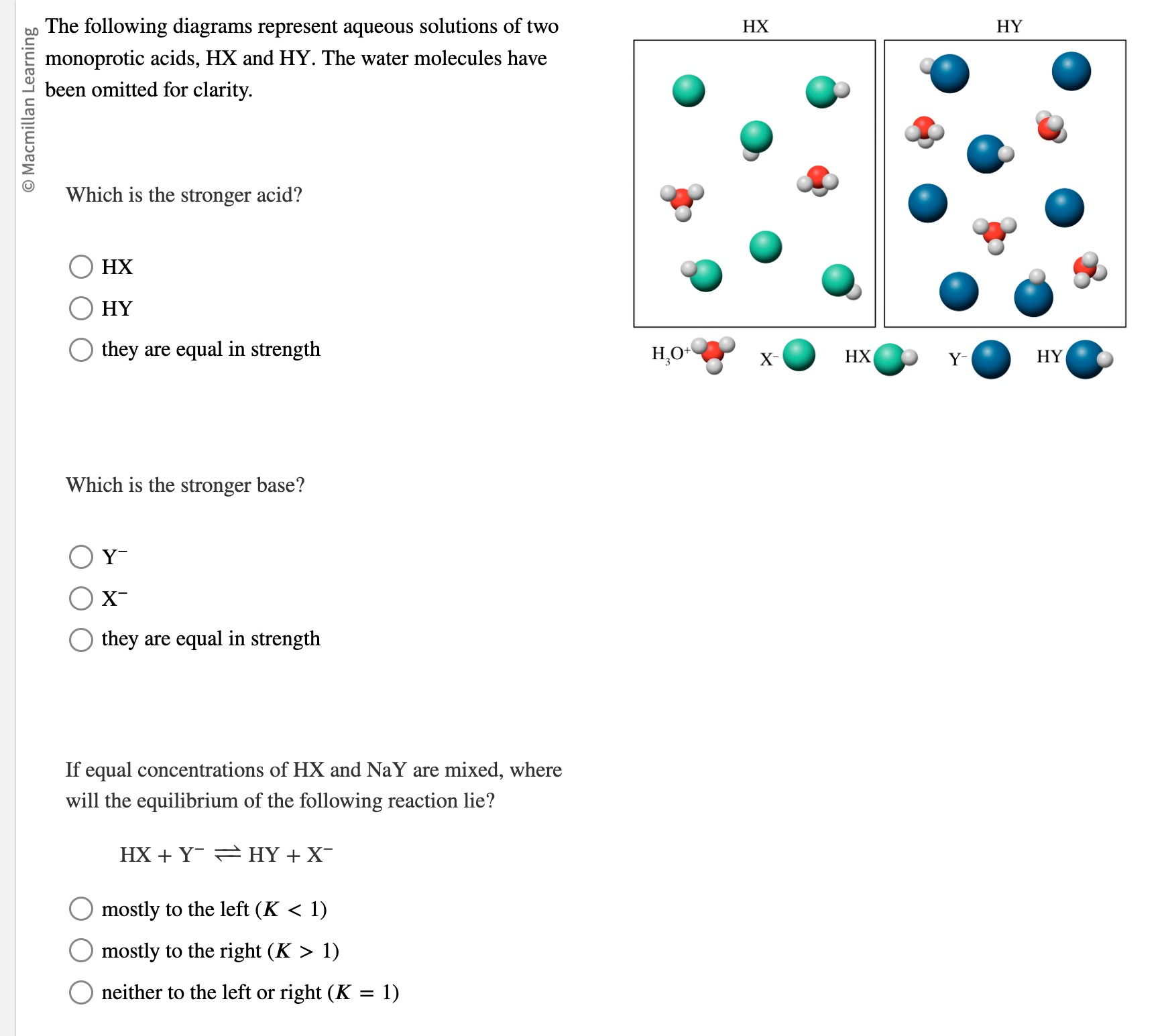 Solved The following diagrams represent aqueous solutions of | Chegg.com