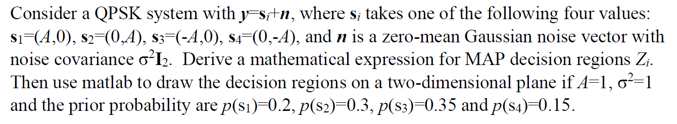 Solved Consider a QPSK system with y=si+n, where si takes | Chegg.com