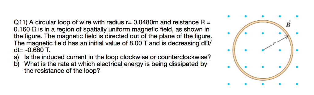 Solved Q11) A circular loop of wire with radius r= 0.0480m | Chegg.com