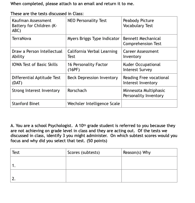 When completed, please attach to an email and return | Chegg.com