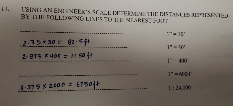Solved 11. USING AN ENGINEER'S SCALE DETERMINE THE DISTANCES | Chegg.com