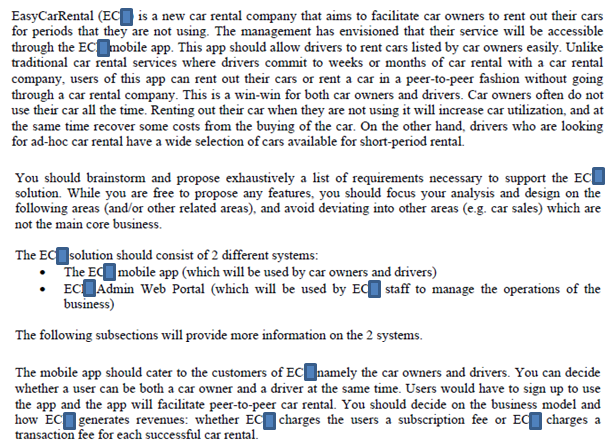 Solved a EasyCarRental (EC) is a new car rental company that | Chegg.com
