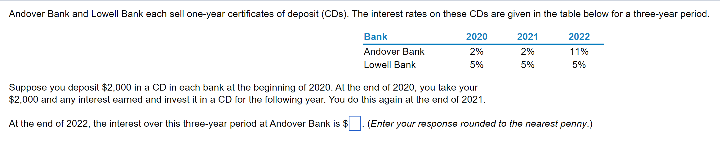 Solved Suppose you deposit $2,000 in a CD in each bank at | Chegg.com