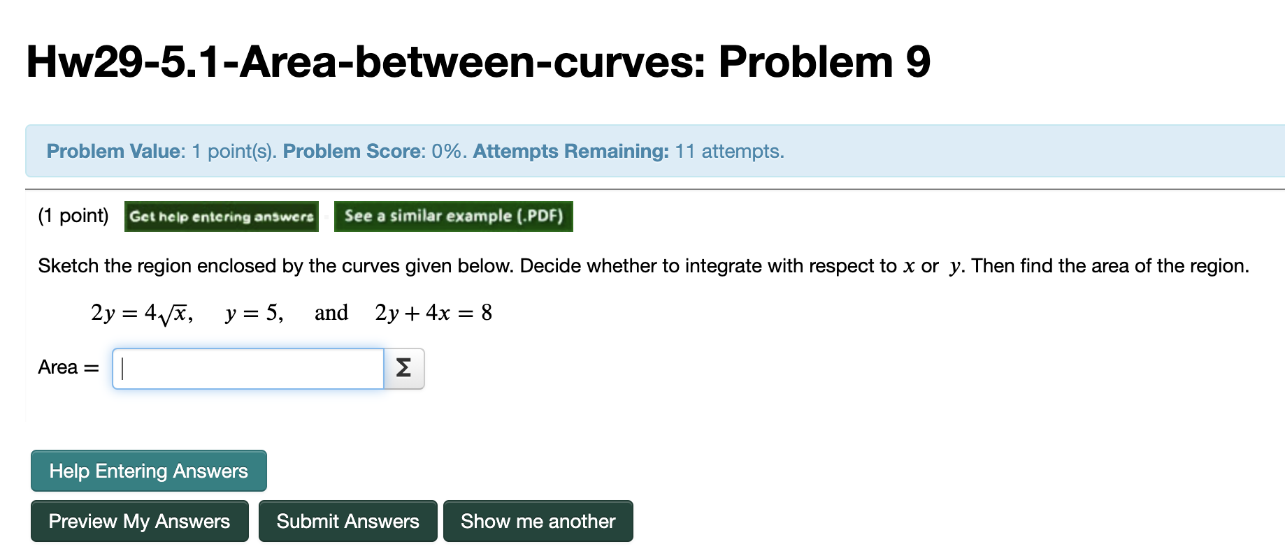 Solved Hw29-5.1-Area-between-curves: Problem 9 Problem | Chegg.com