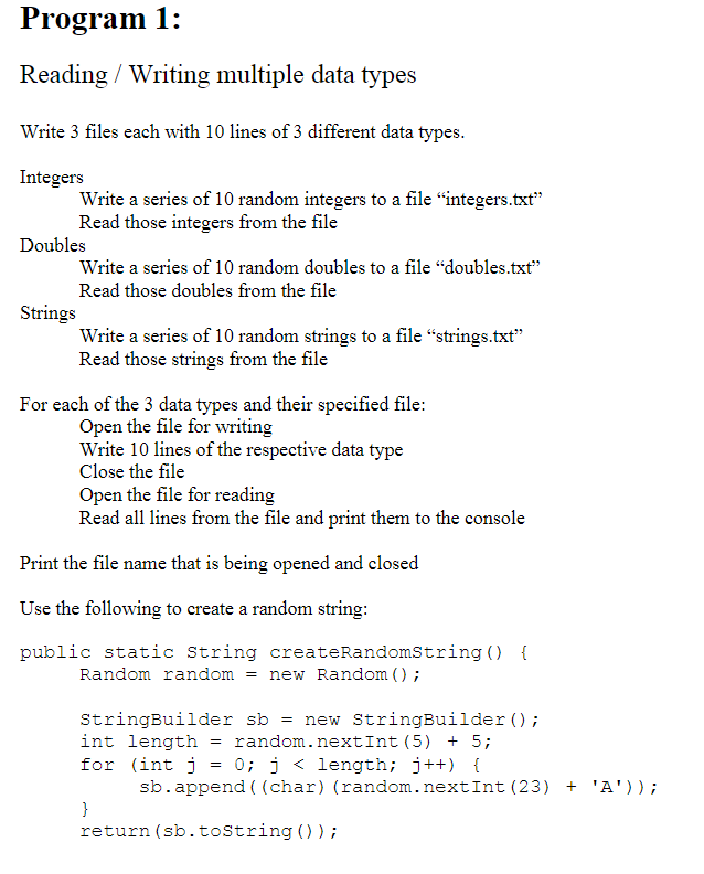 Solved Program 1: Program 2:Reading / ﻿Writing multiple data | Chegg.com