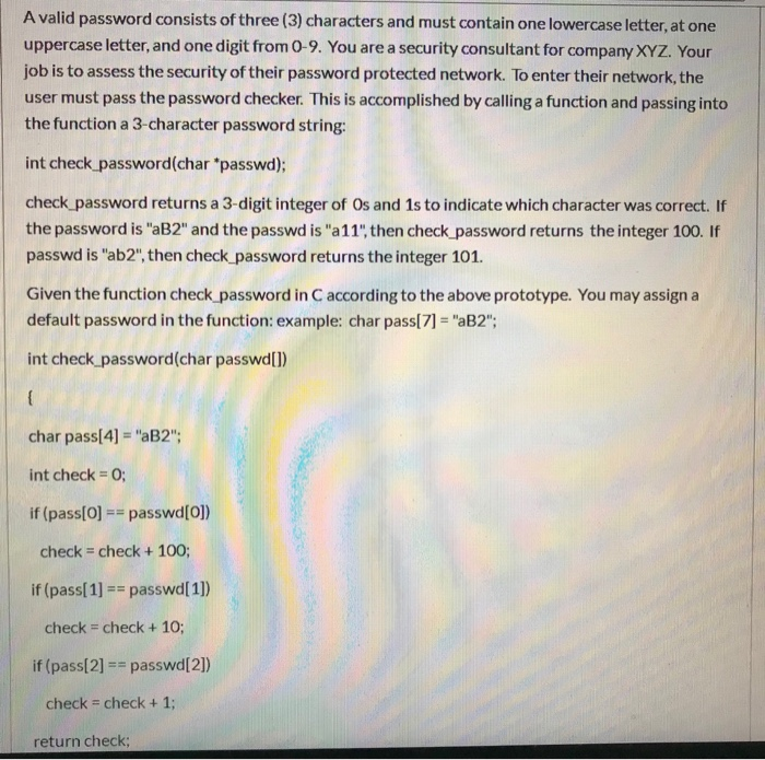 Solved A valid password consists of three (3) characters and | Chegg.com