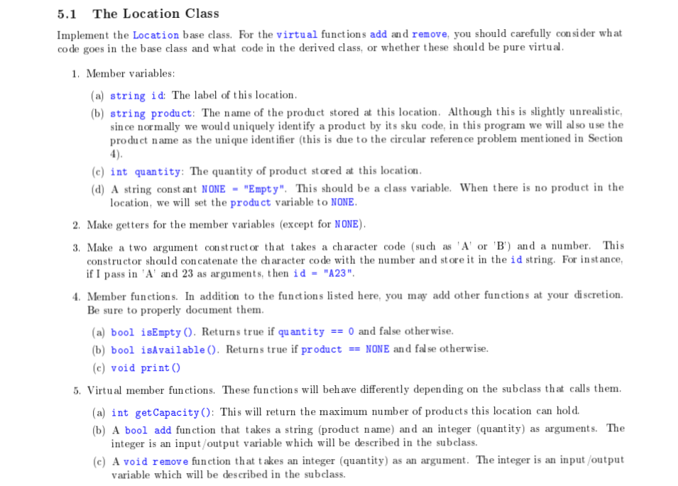 Solved 5.1 The Location Class Implement the Location base | Chegg.com Solved 5.1 The Location Class Implement the Location base | Chegg.com