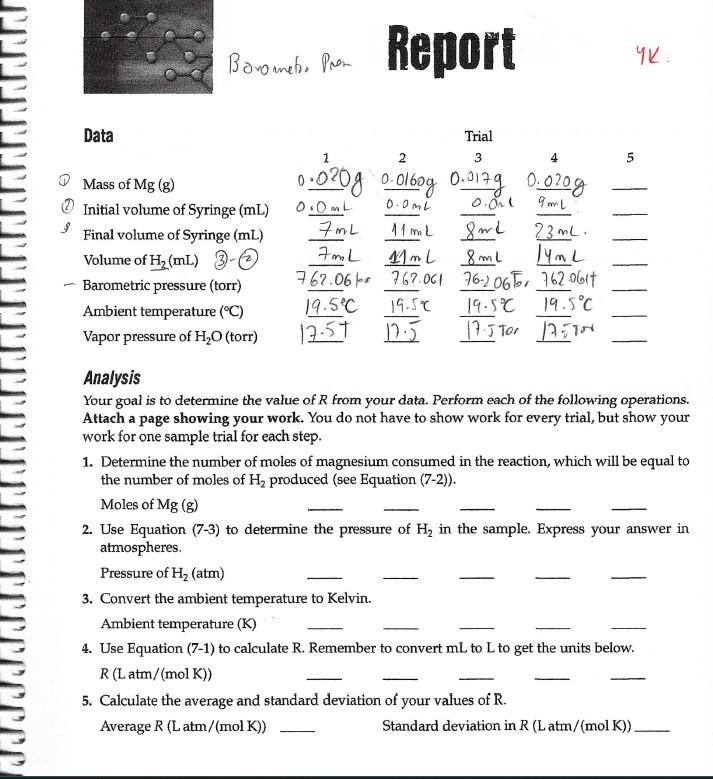 Determine R (Gas Constant) The ideal Gas LAw with the | Chegg.com