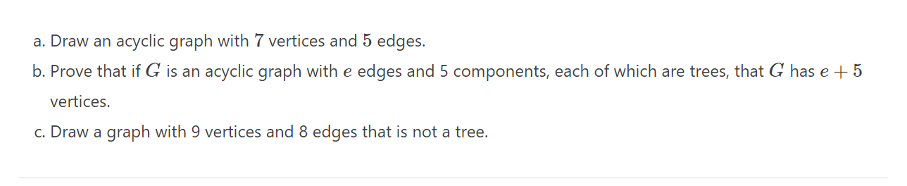 Solved a. Draw an acyclic graph with 7 vertices and 5 edges. | Chegg.com