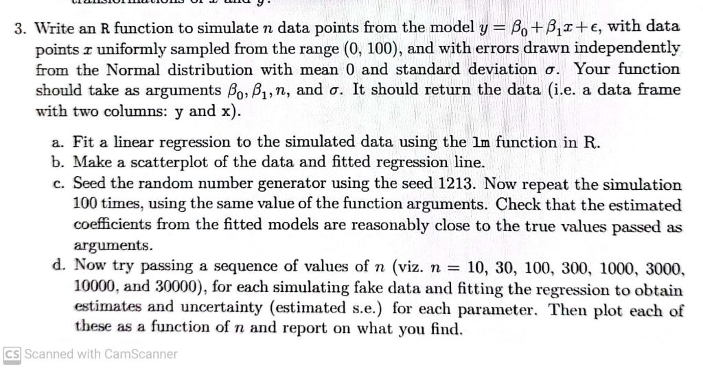 Solved 3. Write an R function to simulate n data points from | Chegg.com