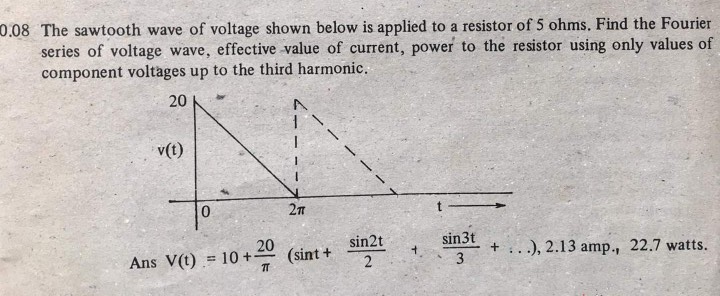 Solved 0.08 The sawtooth wave of voltage shown below is | Chegg.com