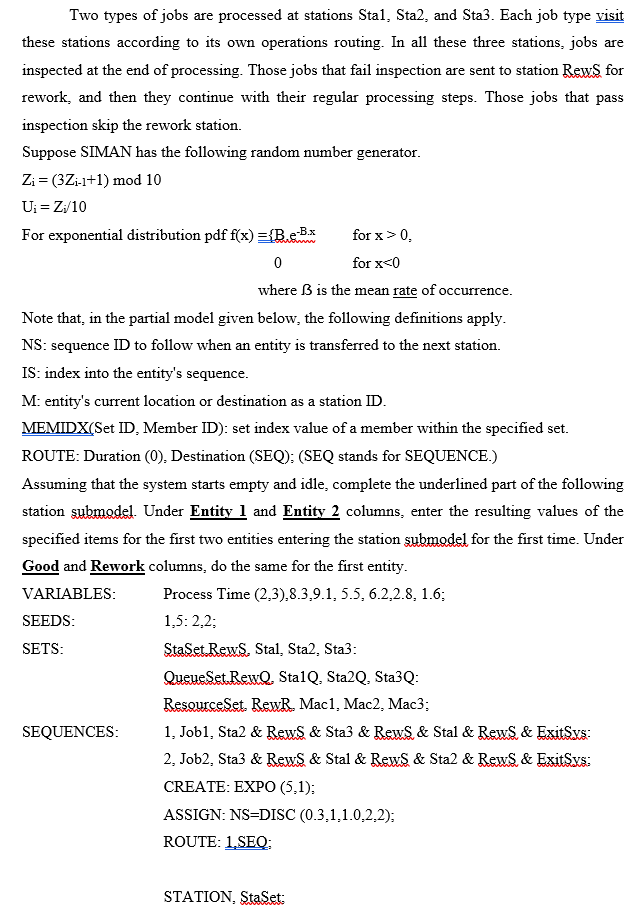 Solved Two types of jobs are processed at stations Sta1, | Chegg.com