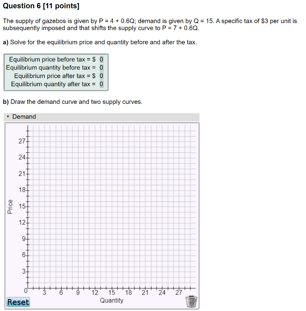 Solved Question 6 [11 points] The supply of gazebos is given | Chegg.com