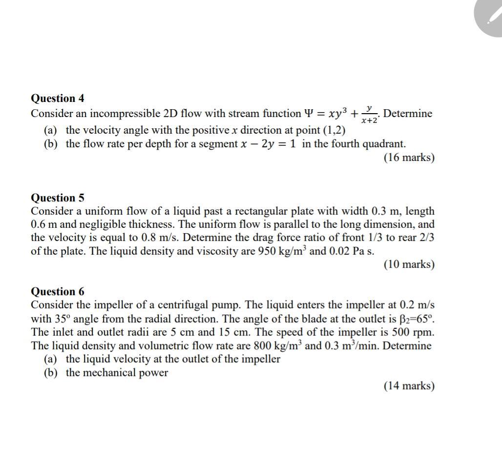 Solved x+2 Question 4 Consider an incompressible 2D flow | Chegg.com