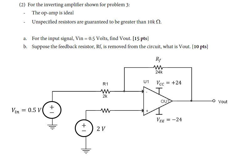 Solved (2) For the inverting amplifier shown for problem 3 : | Chegg.com