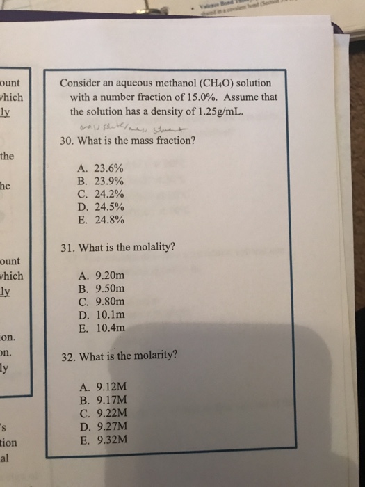 Solved Consider an aqueous methanol (CH40) solution ount | Chegg.com