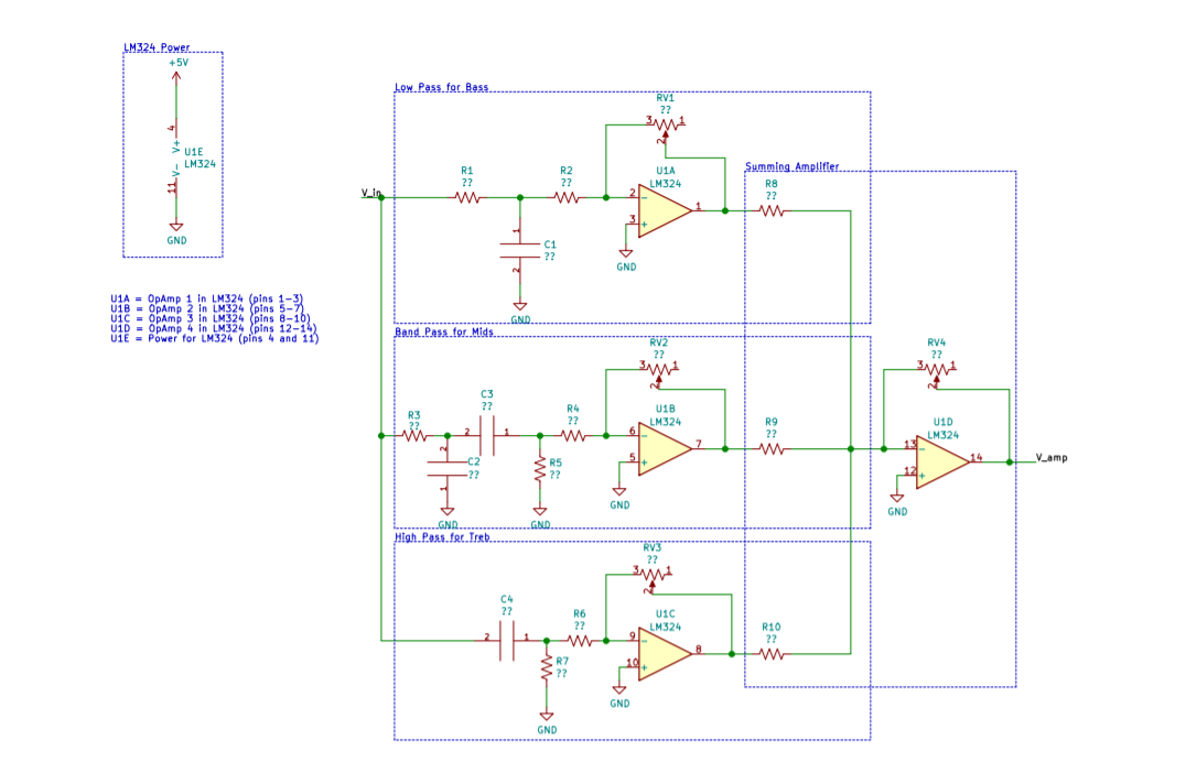 LM324.Power. Low Pass for Bass 11 y- V+ Summing | Chegg.com
